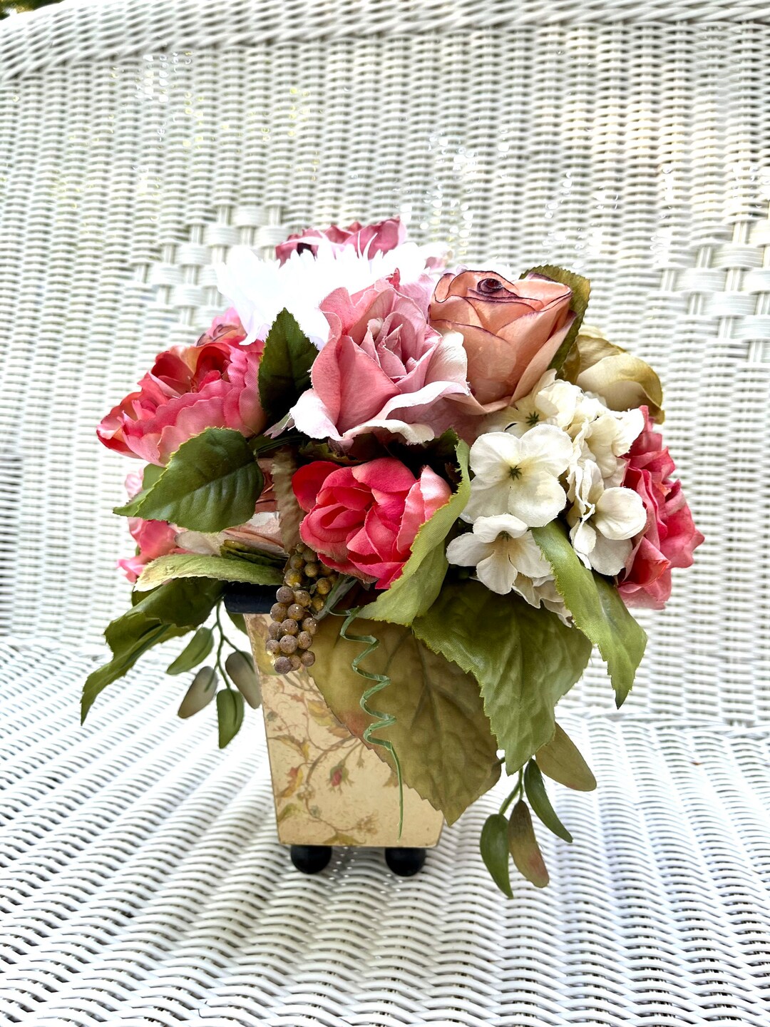 Shabby Chic Floral Arrangement, Rose Centerpiece, French Country Floral ...