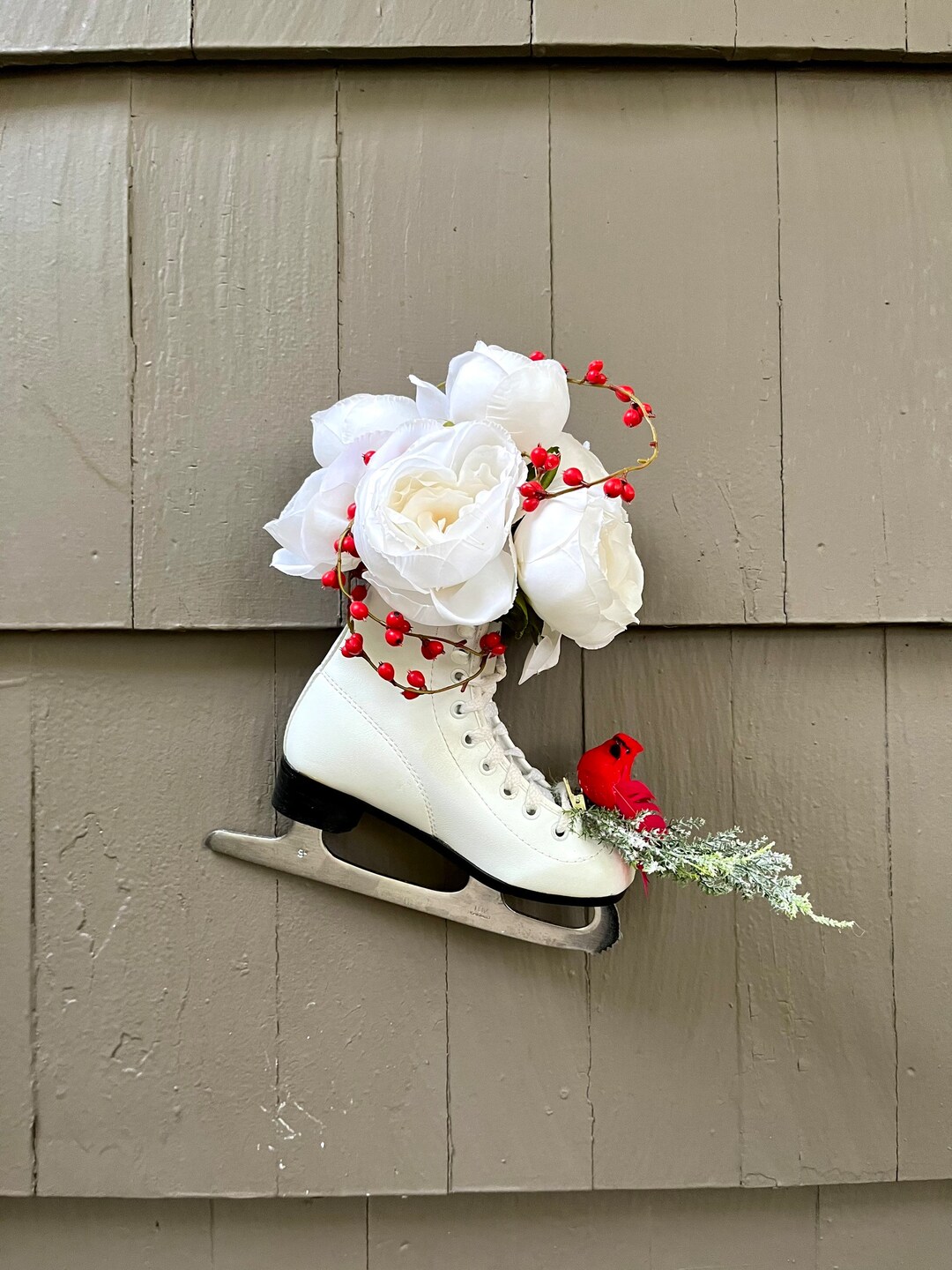 Ice Skate Front Door Decoration-one Skate-floral Skate Hanger-winter ...