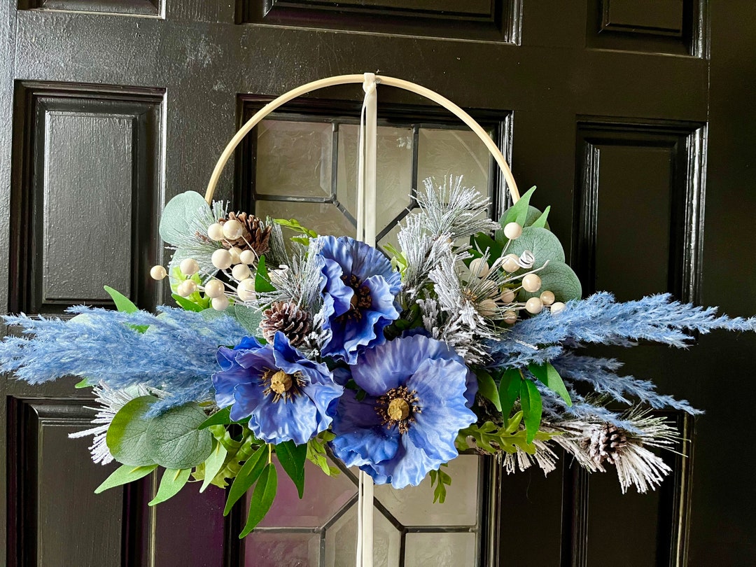 Blue Anemone Hoop Wreath: Modern Seasonal Door Decor - Etsy