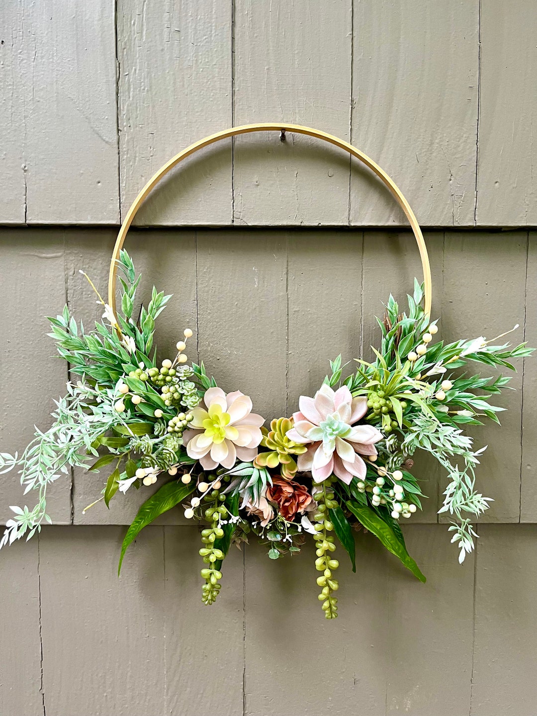 Succulent Wreath for Front Door Succulent Wall Decor Boho Style ...