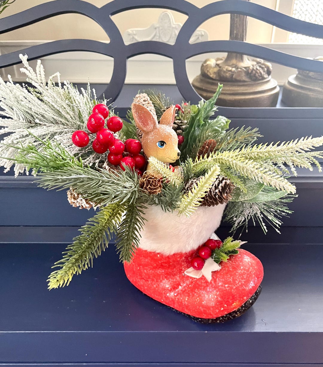 Vintage Look Red Santa Boot Christmas Arrangement-holiday Red Boot ...
