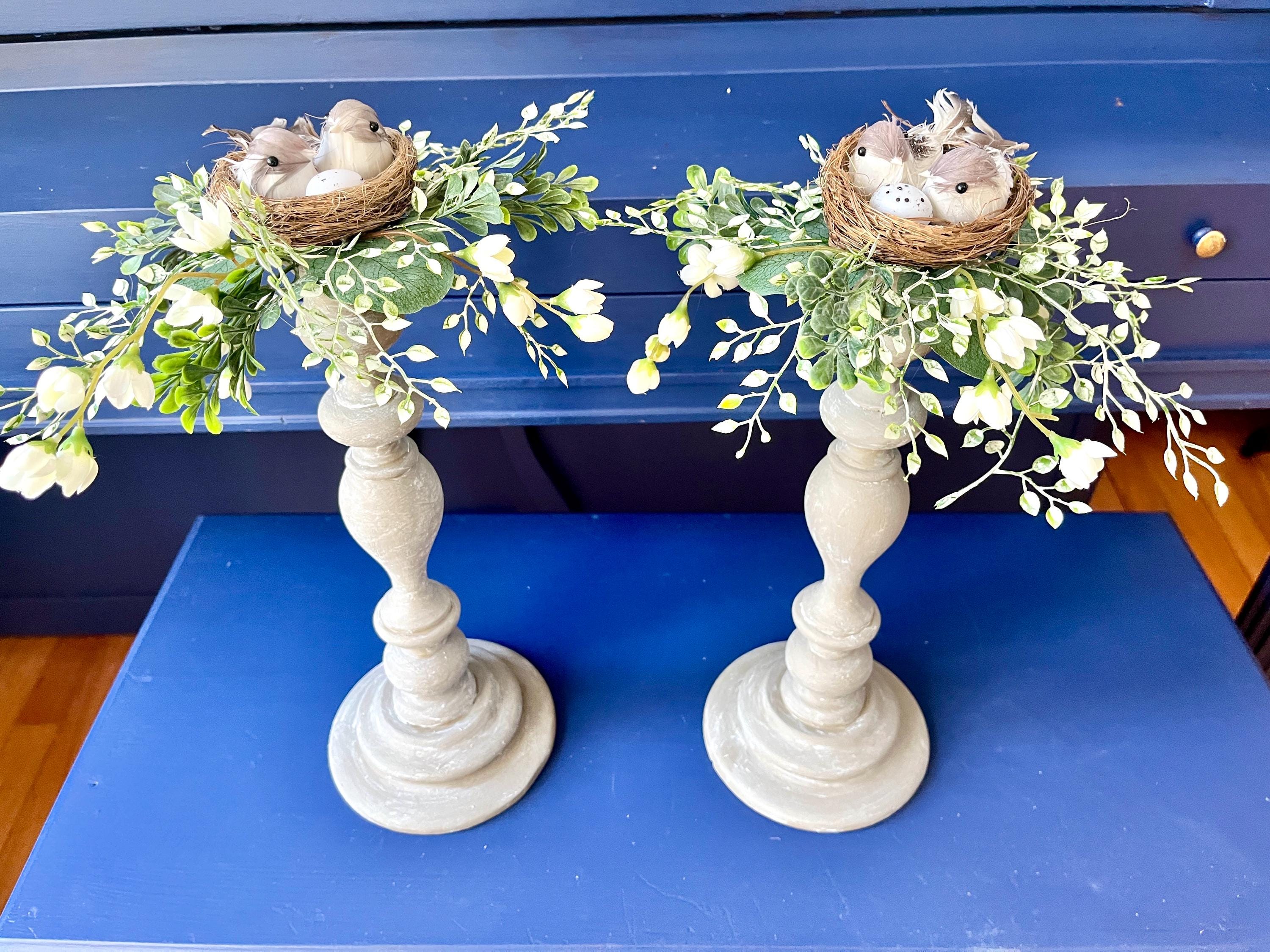 Bird Nest Candlestick Pair-spring Mantel Decor-easter Dining Table ...
