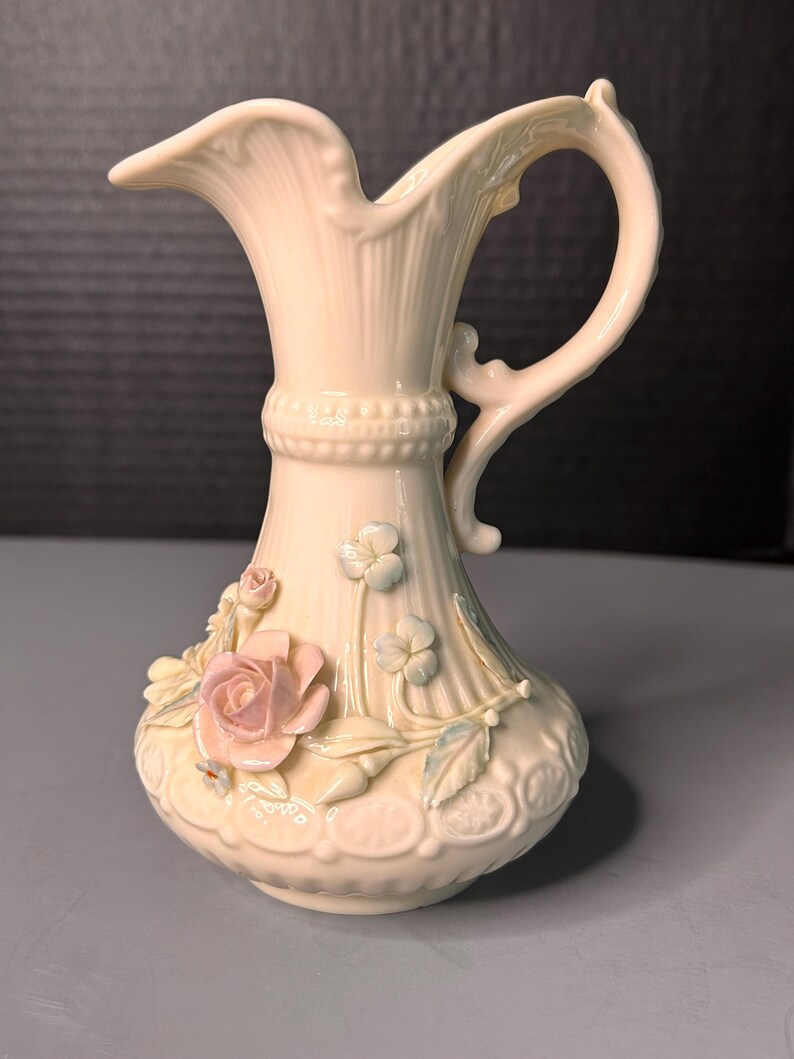 Belleek Aberdeen Floral Ewer – 6" – Green Mark – Irish Parian Porcelain ...