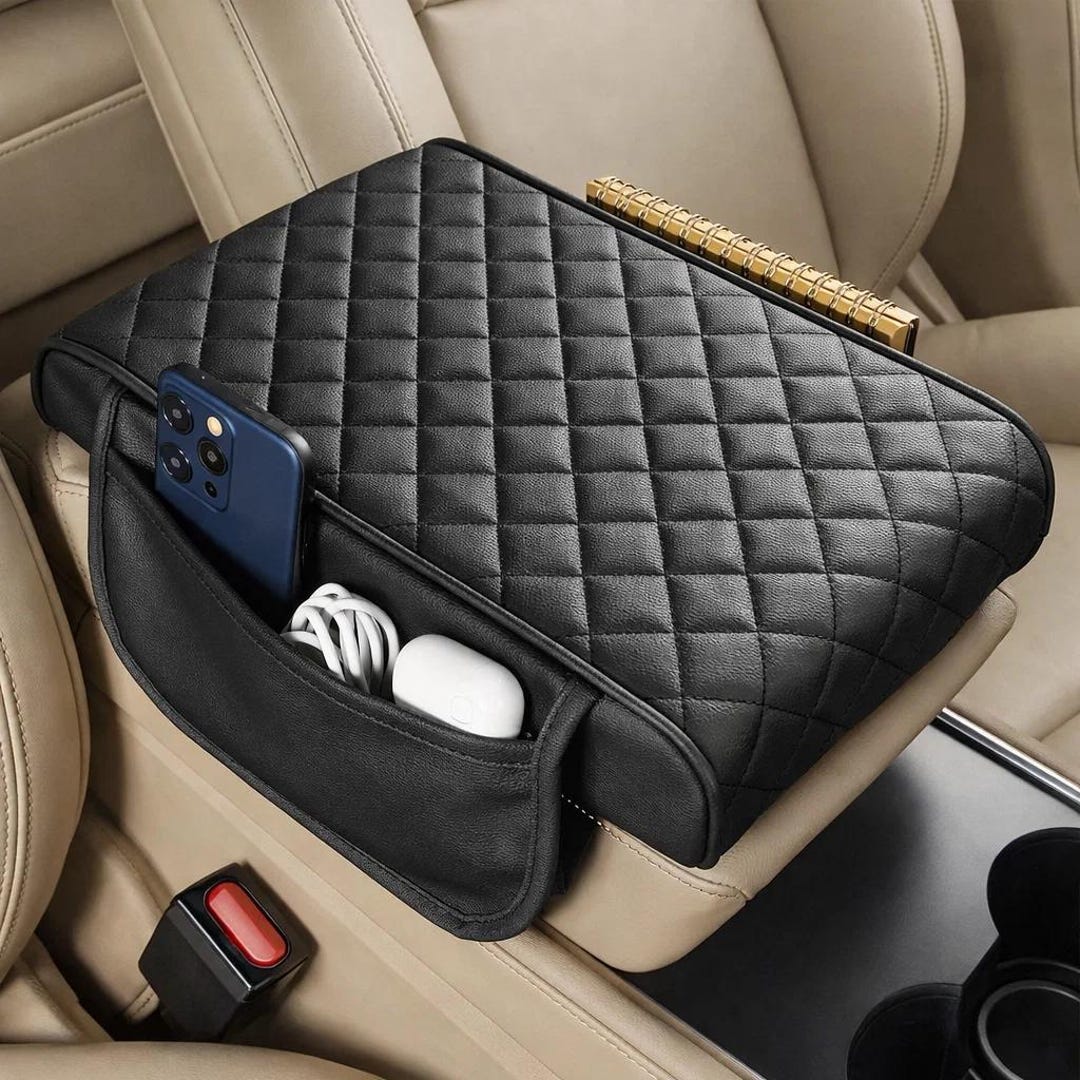 Leather Center Console Cover for SUV Sedan | Arm Rest Pad With Storage ...