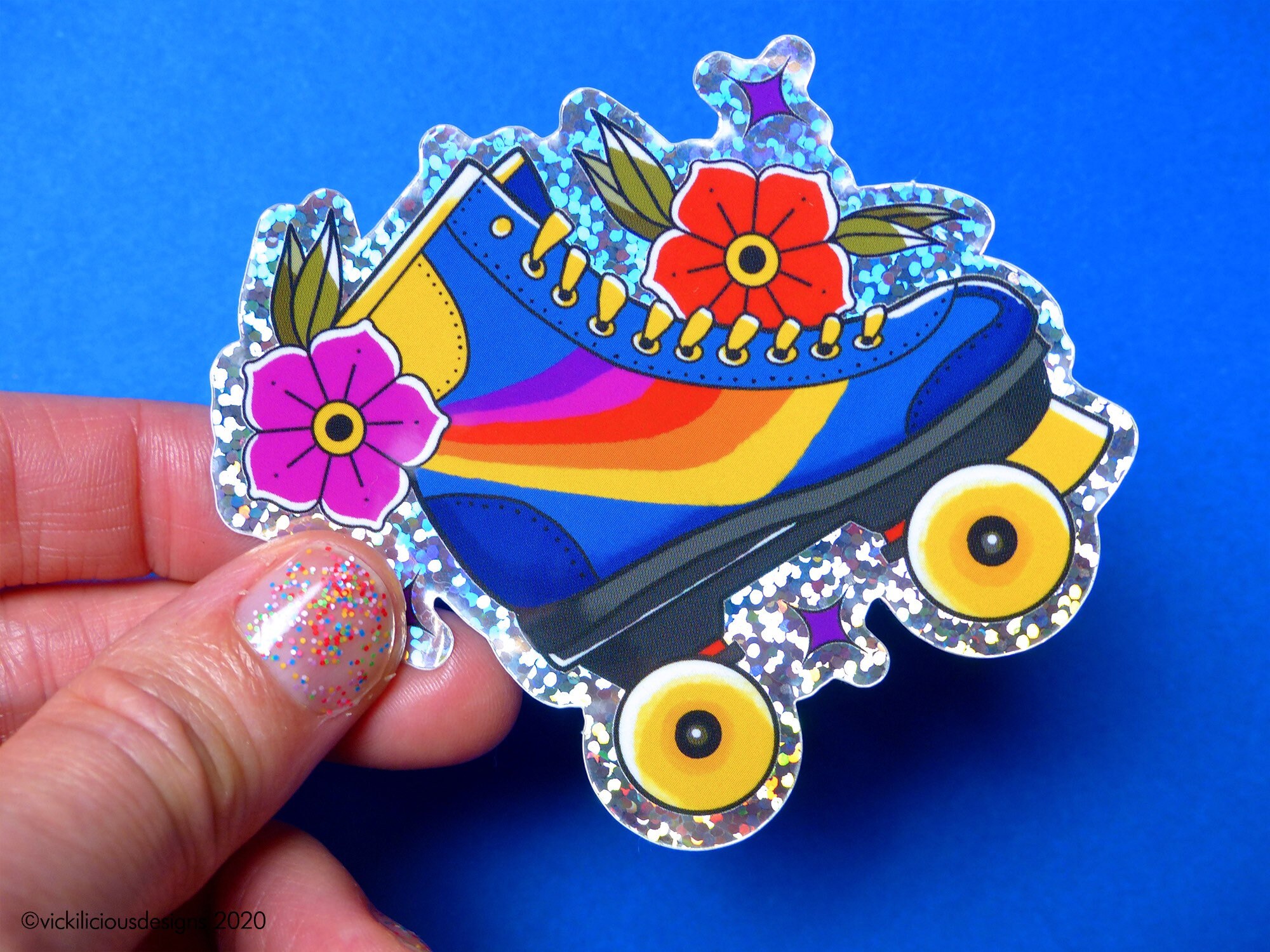 80s Rainbow Roller Skates Tattoo Print Glitter Sticker | Etsy