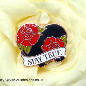 Stay True Heart & Rose Tattoo Hard Enamel Pin - Etsy