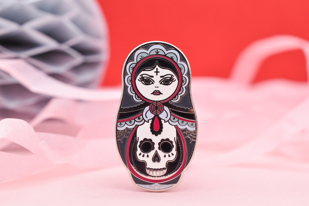 Cute Creepy Enamel Pin, Cute as Hell, Goth Girl, Russian Doll, Lapel ...