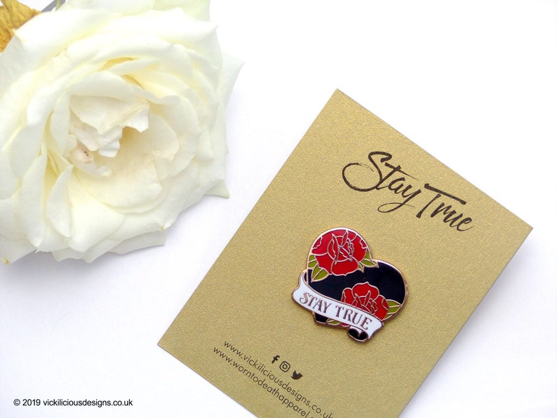 Stay True Heart & Rose Tattoo Hard Enamel Pin - Etsy