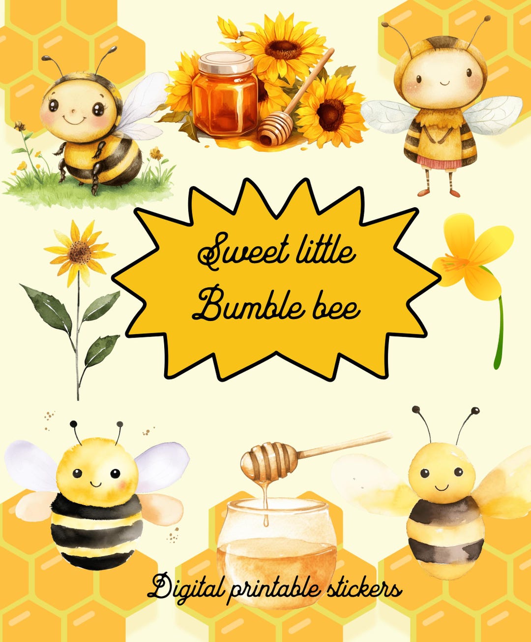 Honey Bee Clipart Bundle, Watercolor Bees Clip Art, Cute Bumblebee PNG ...