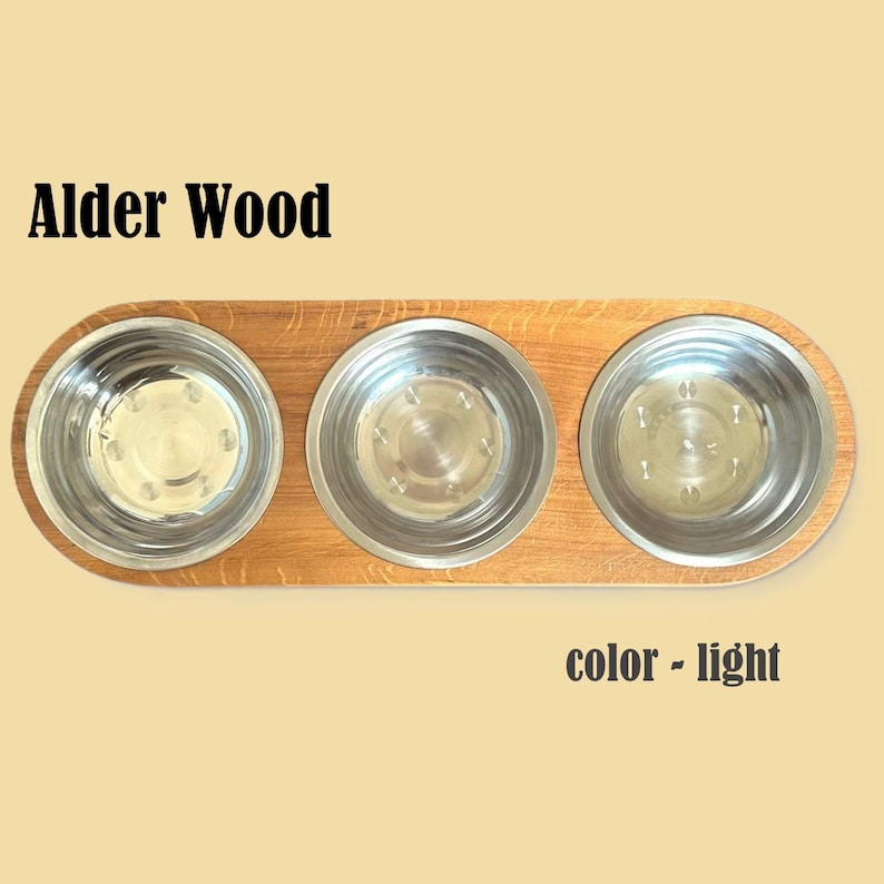 Triple Wooden Pet Feeder – Removable Alder Wood Stand With 3 Bowls ...