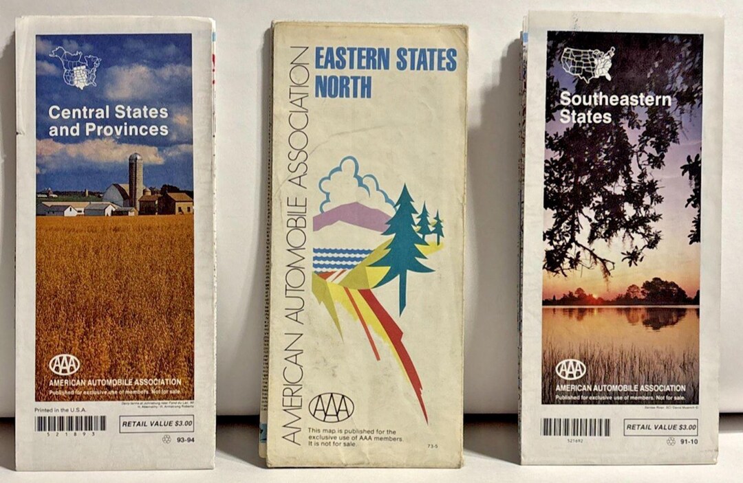 Vintage AAA United States Map Lot of 3 1973 Eastern Central Southern ...
