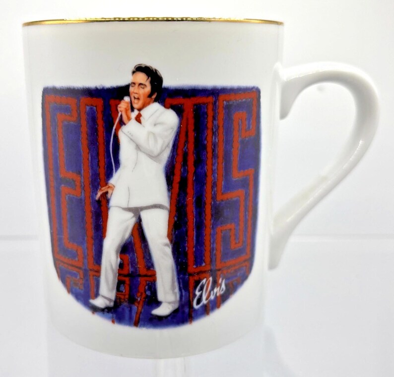 Vintage 1985 Elvis Presley Collector's Coffee Mugs 4 Set MIB Trimmed in ...