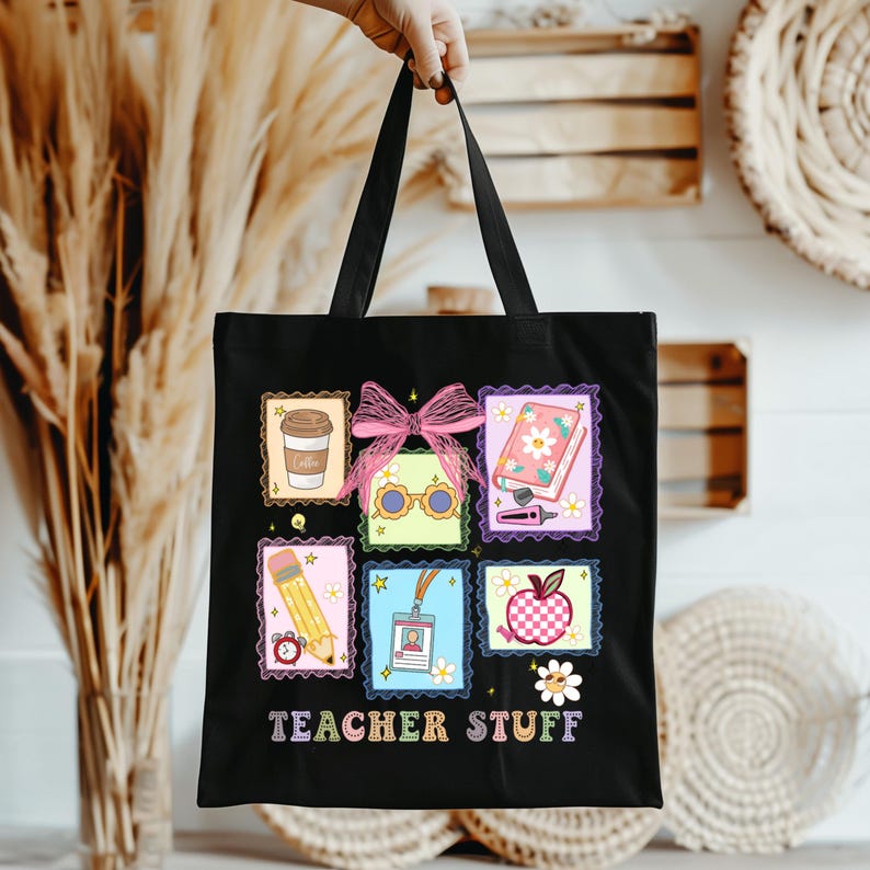 Teacher Stuff Tote Bag: Colorful Classroom Essentials Canvas Bag - Etsy