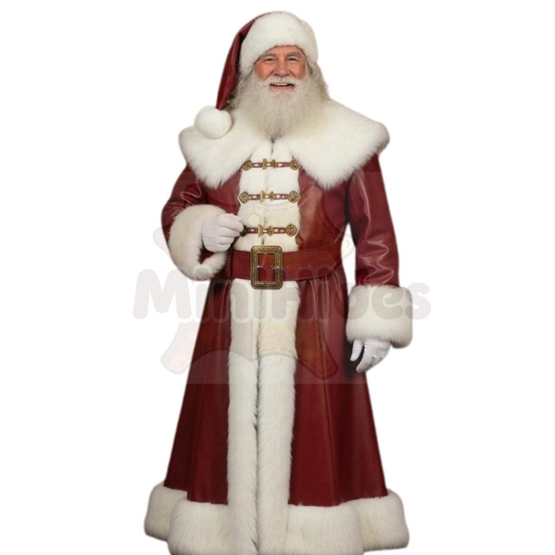 Genuine Leather Santa Suit: Red Christmas Coat With Fur Trim - Etsy UK