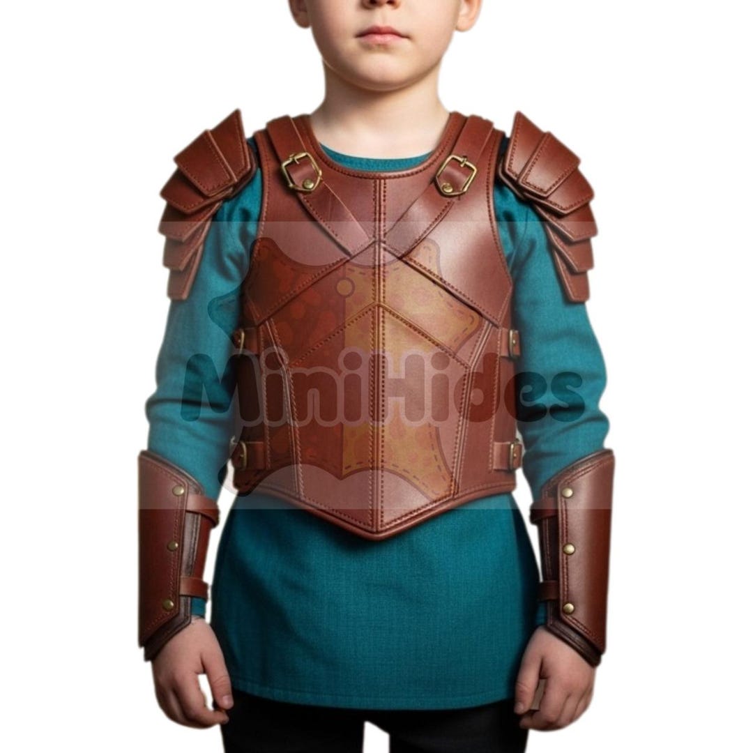 Kids Brown Leather LARP Armor Set: Adjustable Medieval Cosplay Costume ...