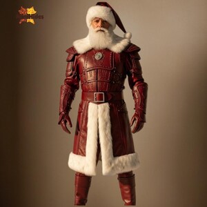 Handmade Red Leather Santa Claus Costume: White Fur Trim - Etsy