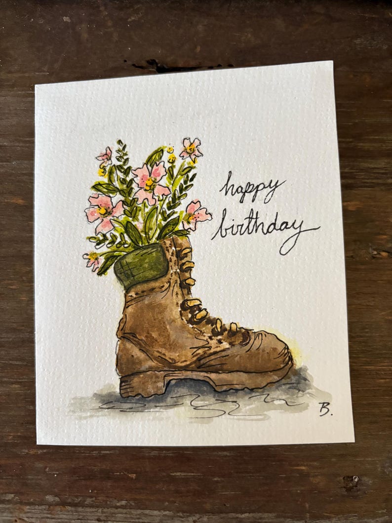 Hiking Boot Birthday Watercolor Card - Etsy