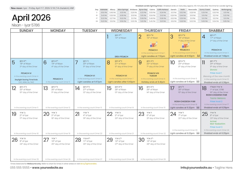 5786–5787 Jewish Calendar Indesign Template – Fully Customizable for ...