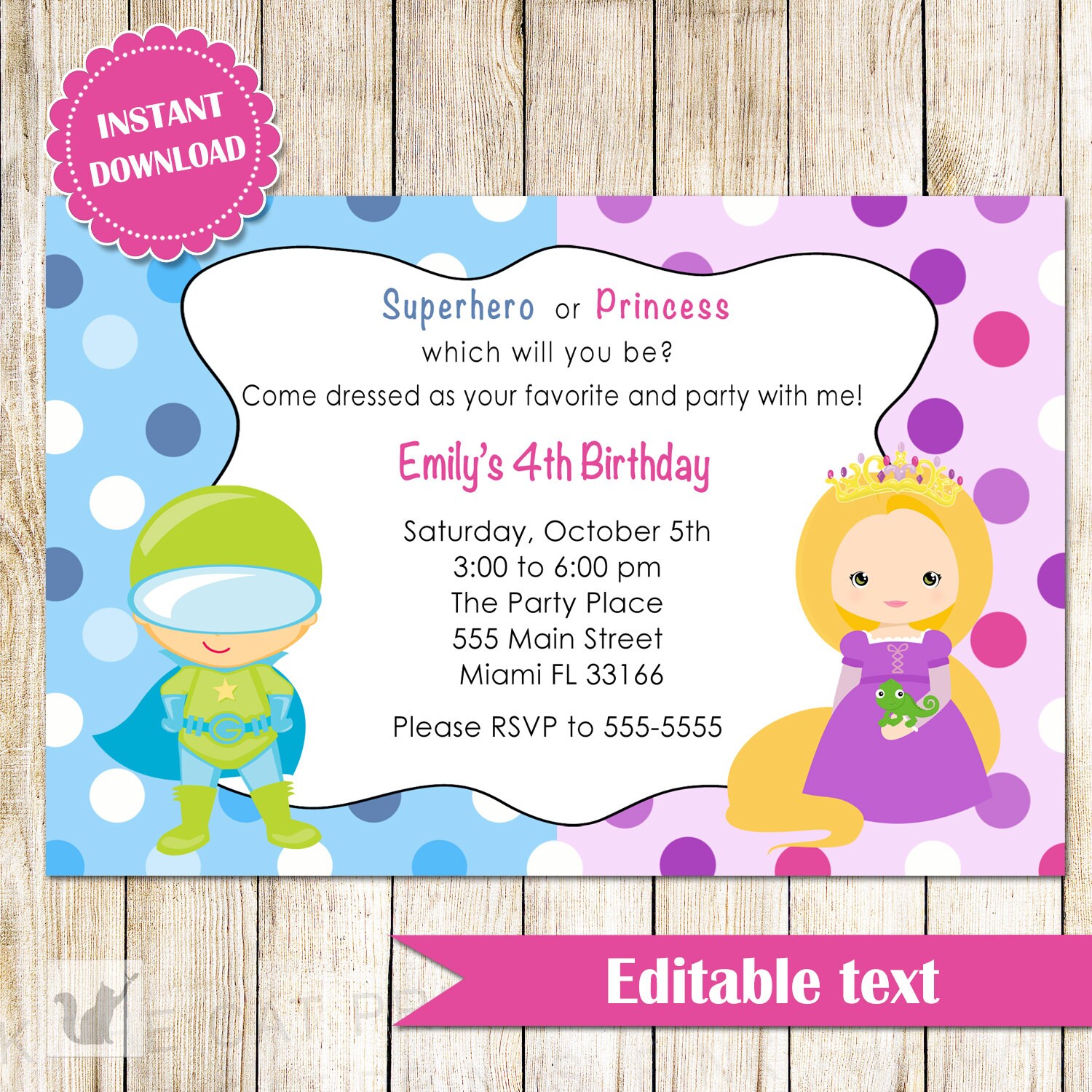 Superhero and Princess Invitation - Super Heroes Printable Kids ...