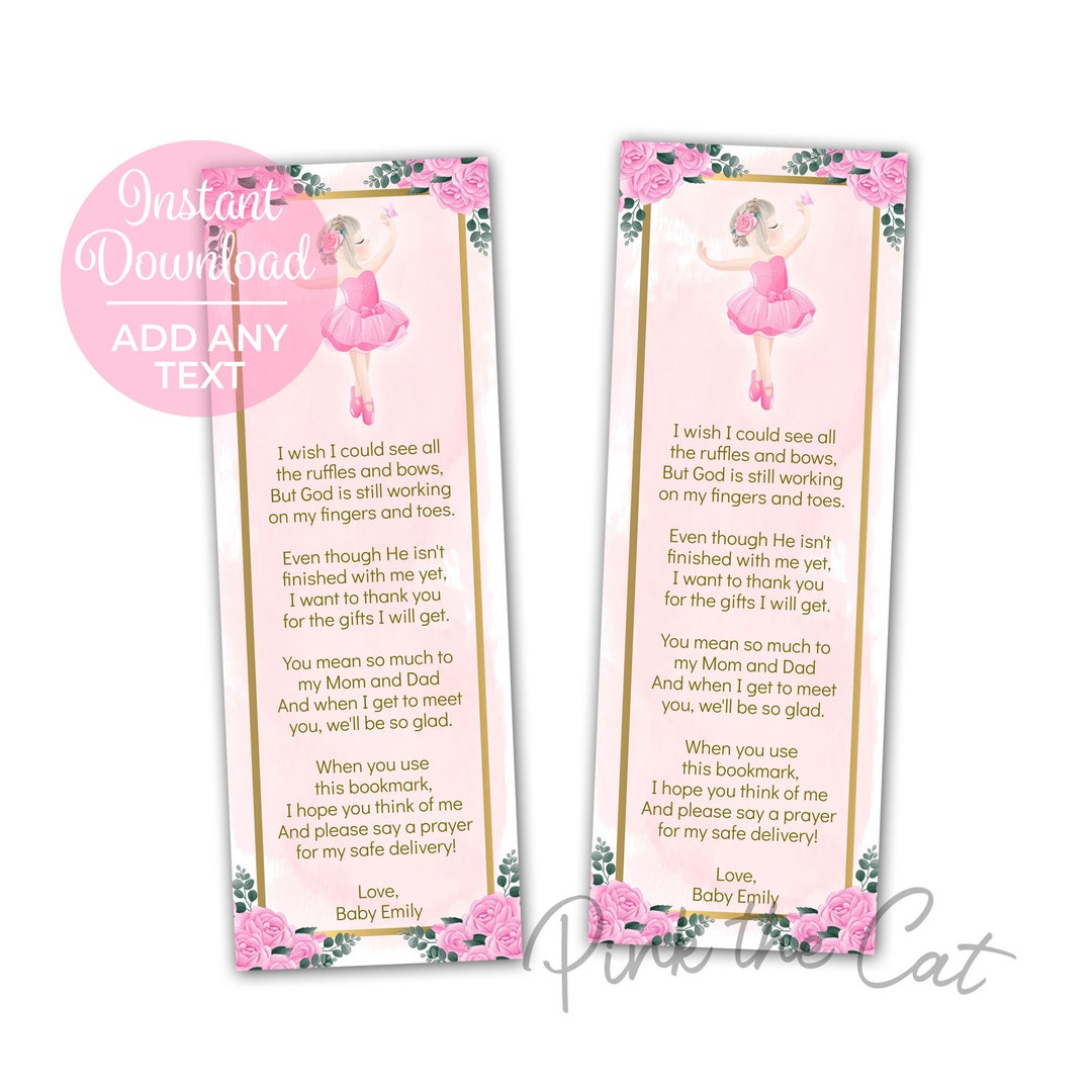 Ballerina Bookmark With Watercolor Flowers for Baby Girl Shower Favors ...