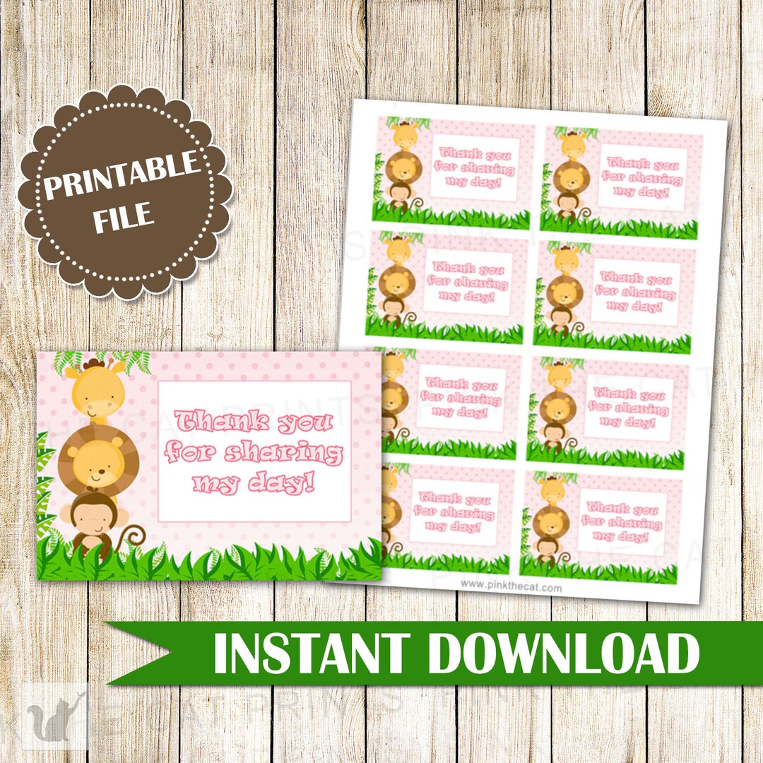 Jungle Favor Labels or Gift Tags - Pink Baby Girl Shower Birthday Party ...