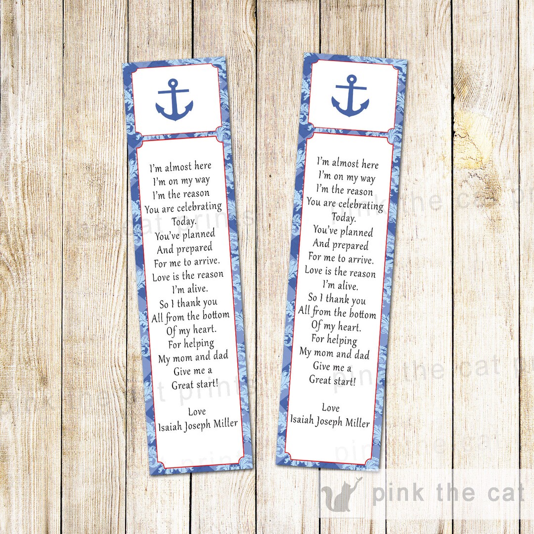 Nautical Bookmark Nautical Baby Shower Favor Idea Printable Bookmark ...