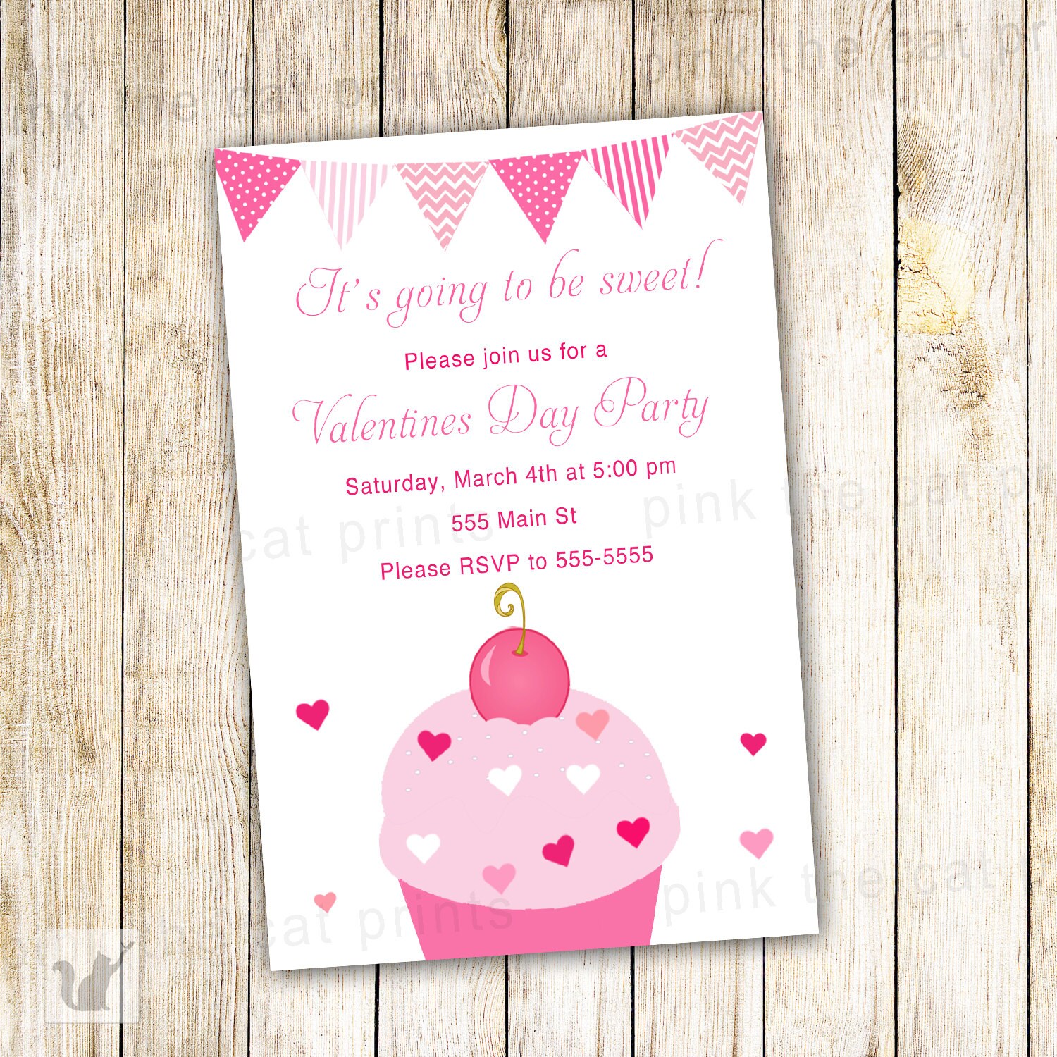 Cupcake Invitation Printable Personalized Valentines Day | Etsy