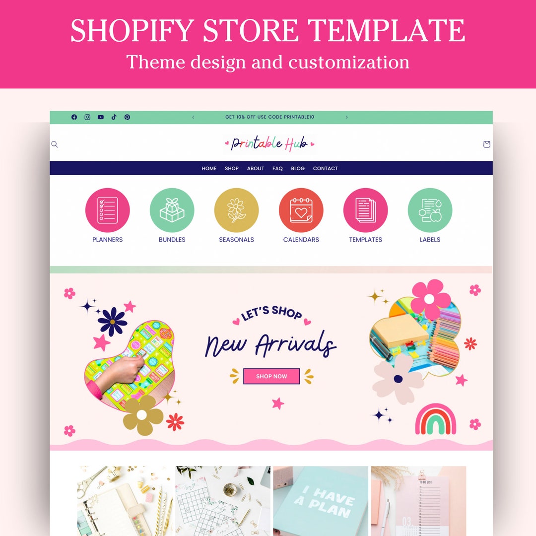Bright Colors Printables Store, Planners Shopify Theme Customization ...