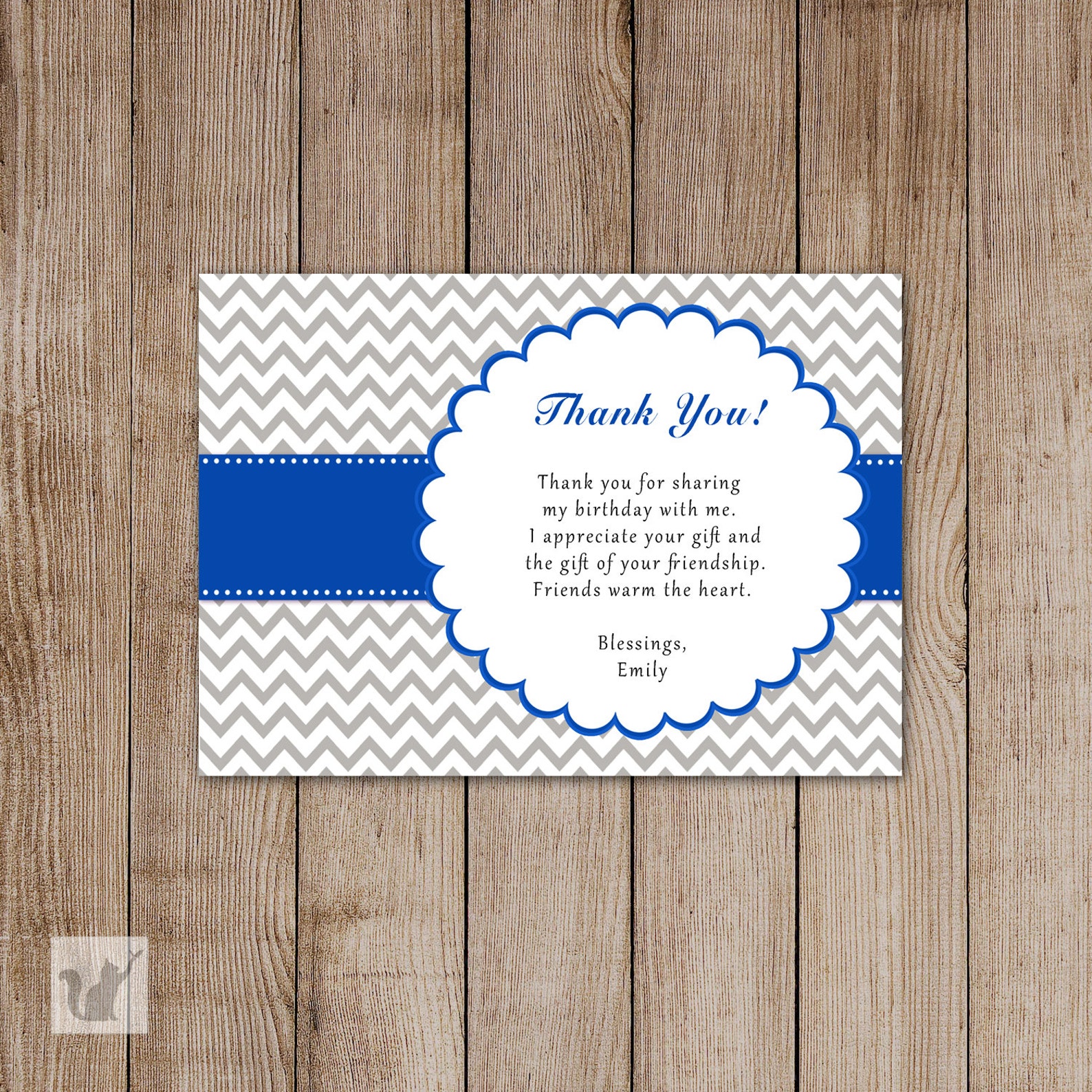 Chevron Blue Birthday Thank You Card Printable Personalized - Etsy