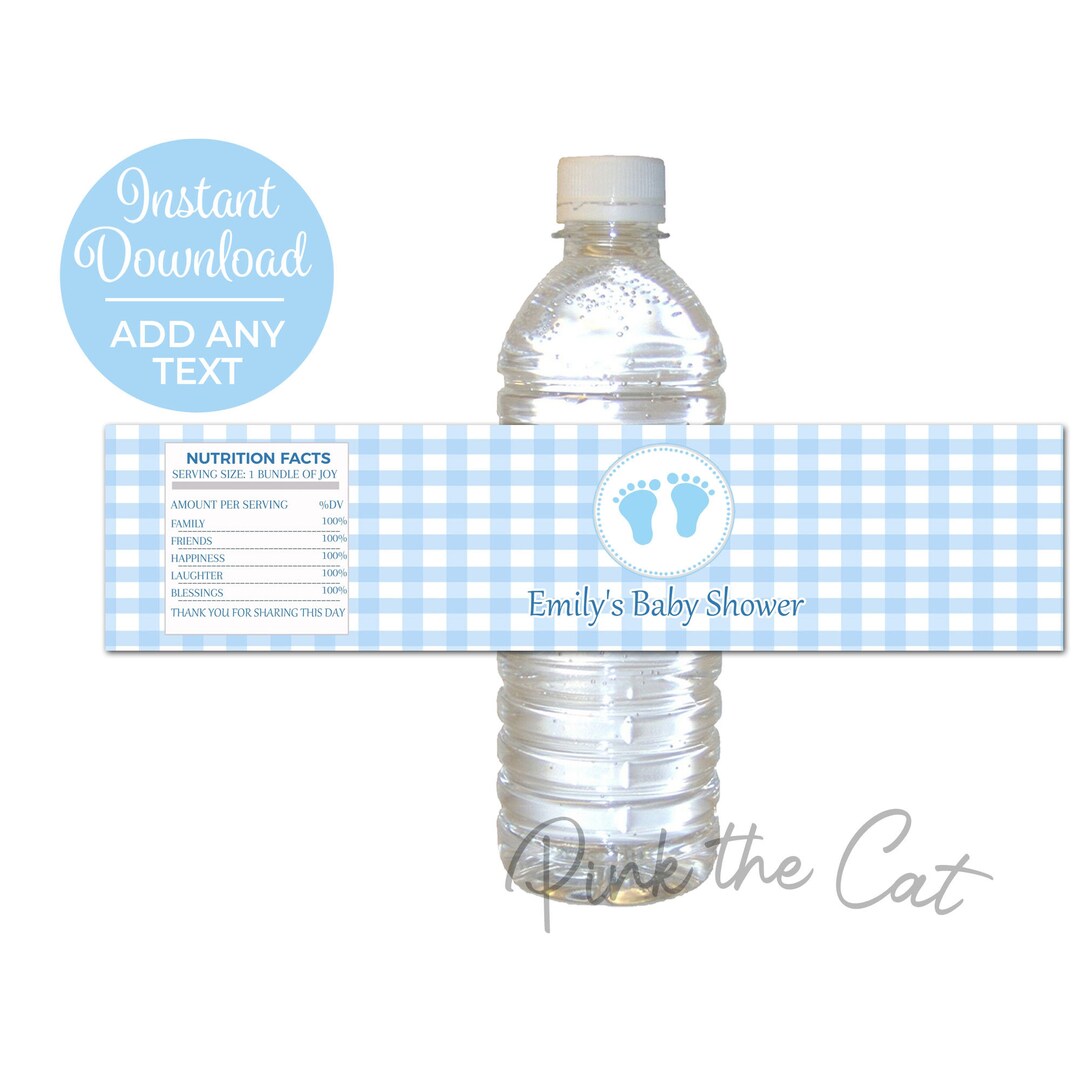 Blue Gingham Bottle Label for Baby Boy Shower of 1st Birthday Party ...