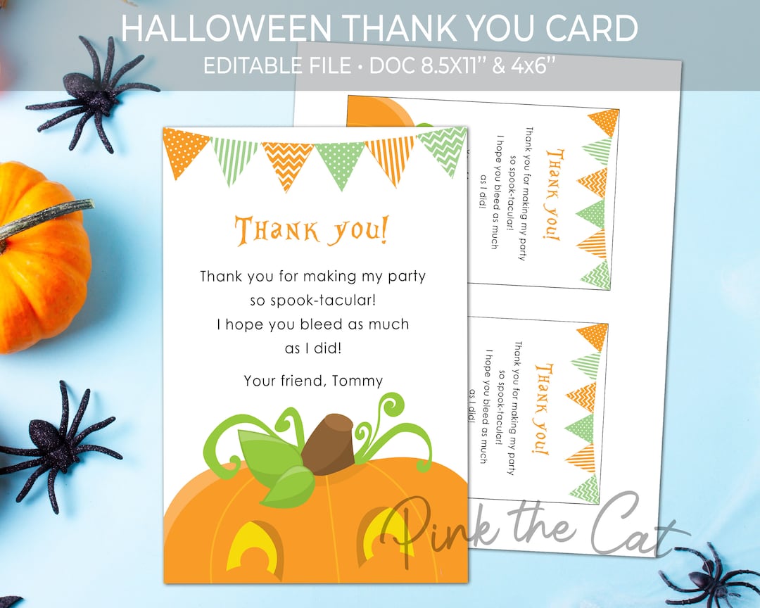 Halloween Thank You Card Template Pumpkin for Kids and Adults ...