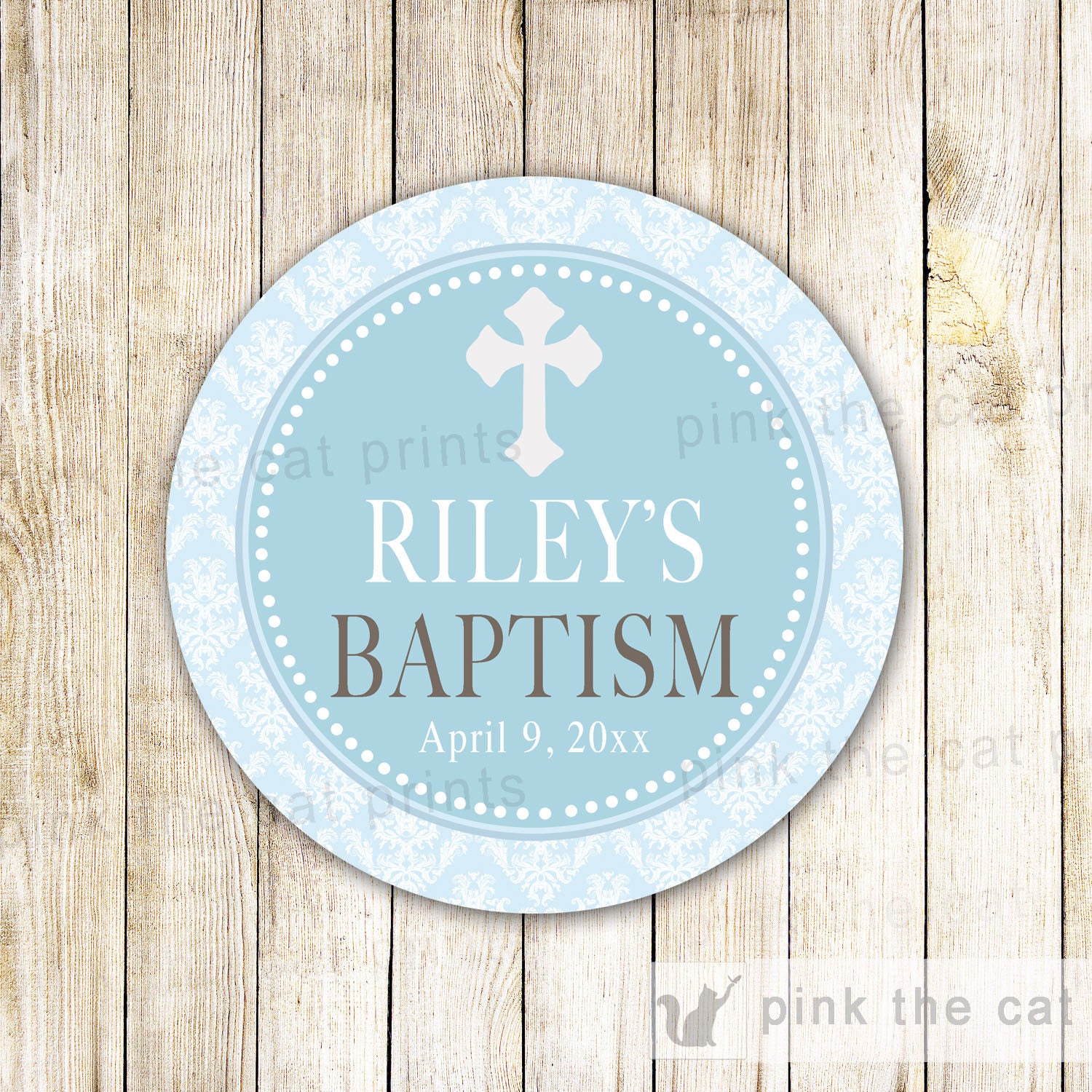 Light Blue White Boy Christening Label Boy Baptism Thank You Tag Holy ...