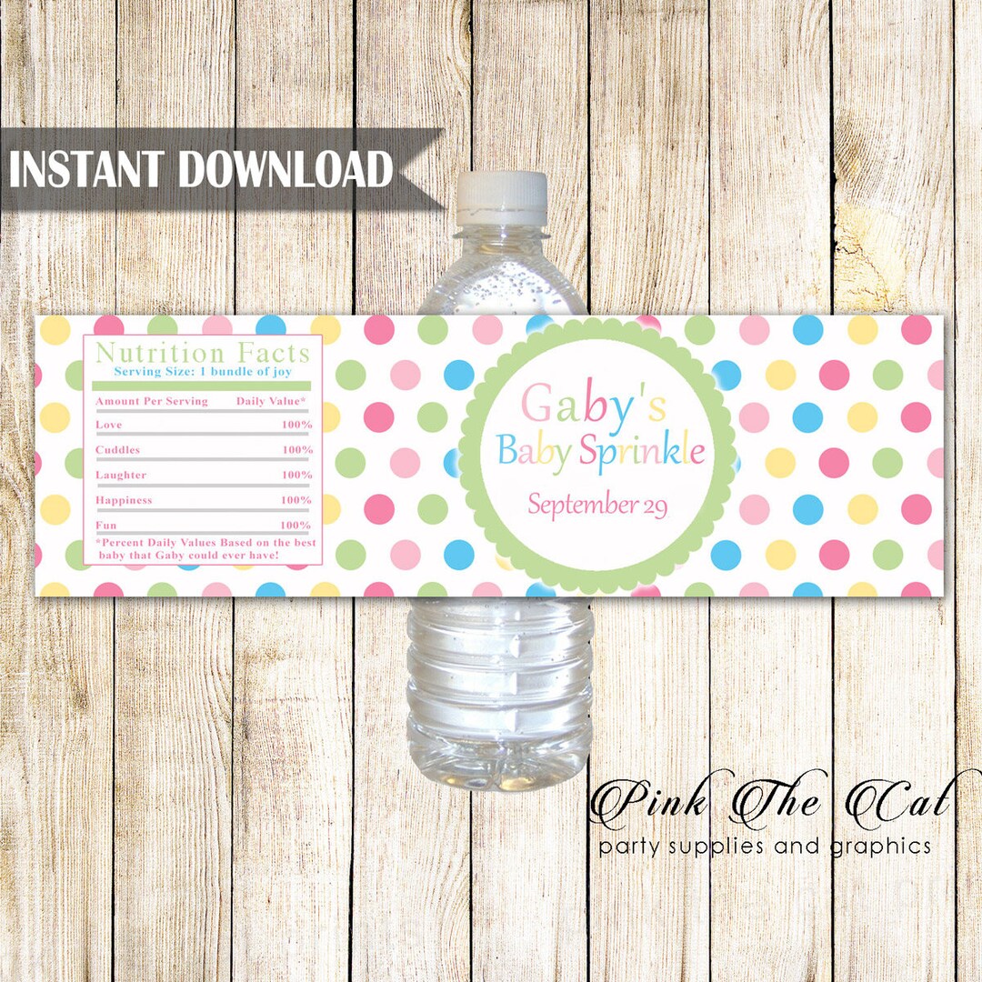 Baby Sprinkle Water Bottle Labels Unisex Baby Shower Favors Printable ...