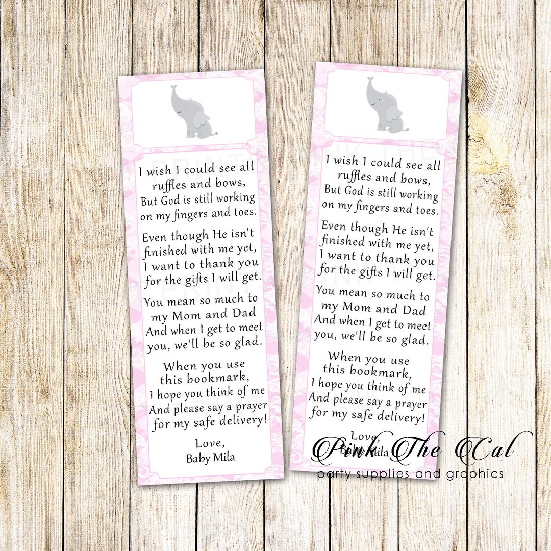 Elephant Bookmark Party Favor - Elaphant Bookmark for Girl Baby Shower ...