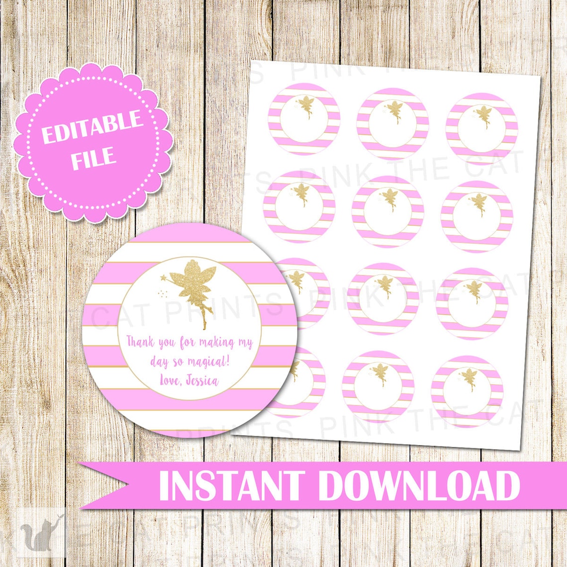 Printable Fairy Favor Label Pink Gold Glitter Fairy Favor | Etsy