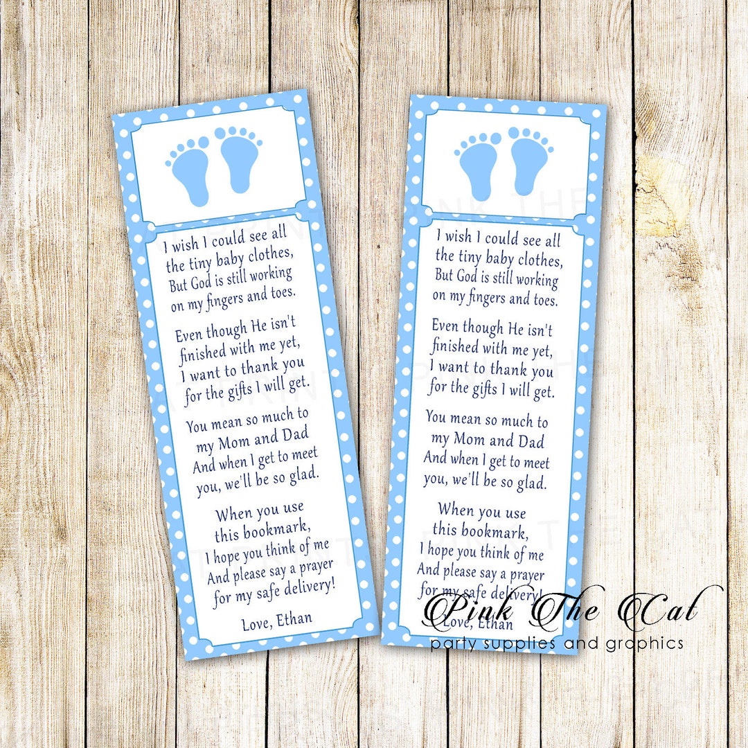 30 Printed Baby Boy Bookmarks, Footprints Baby Shower Favors ...