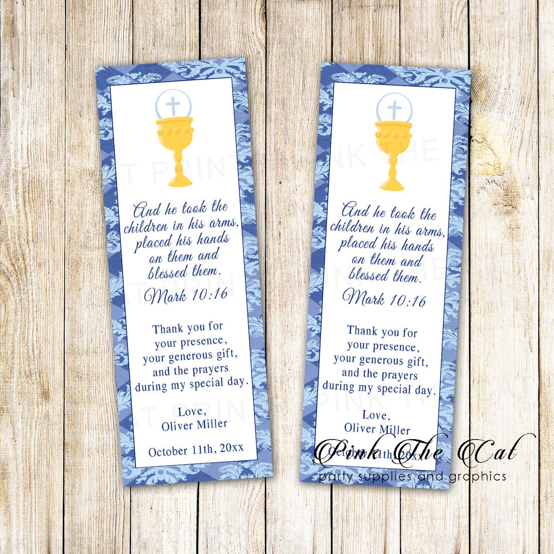 30 Printed First Communion Bookmark, Boy First Communion Favors ...
