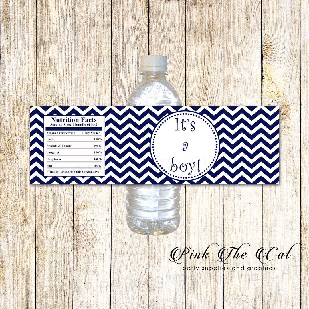 Navy Blue Bottle Label Navy Blue Baby Shower Bottle Wrapper Printable ...