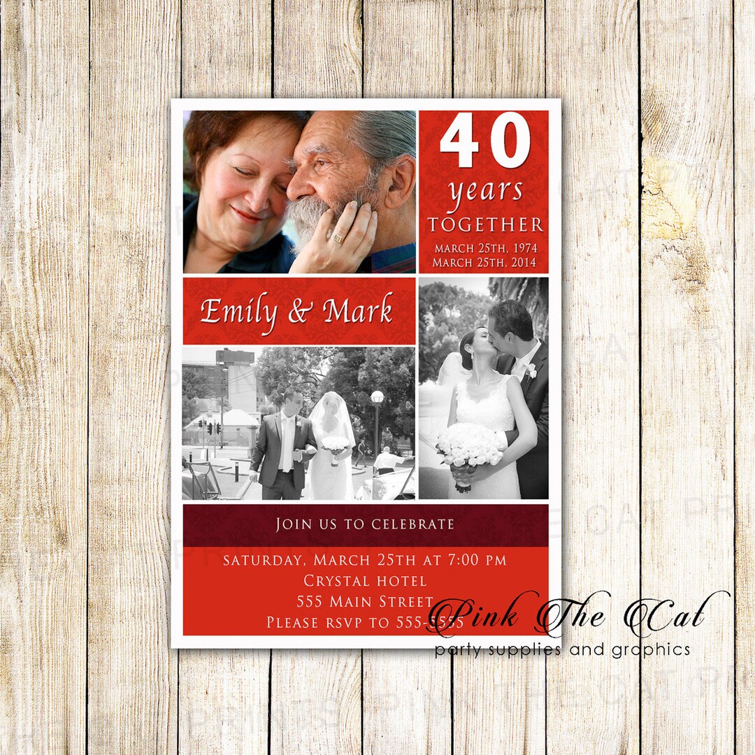 Ruby Wedding Invitation, 40th Wedding Anniversary Invitation With ...