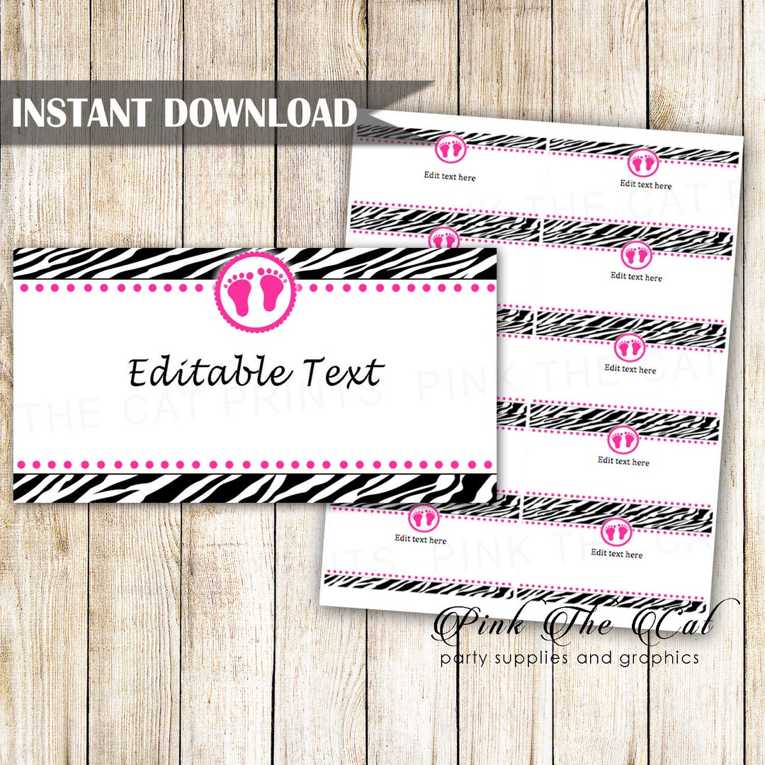 Footprints Baby Shower Address Labels, Hot Pink Black Zebra Baby Shower ...