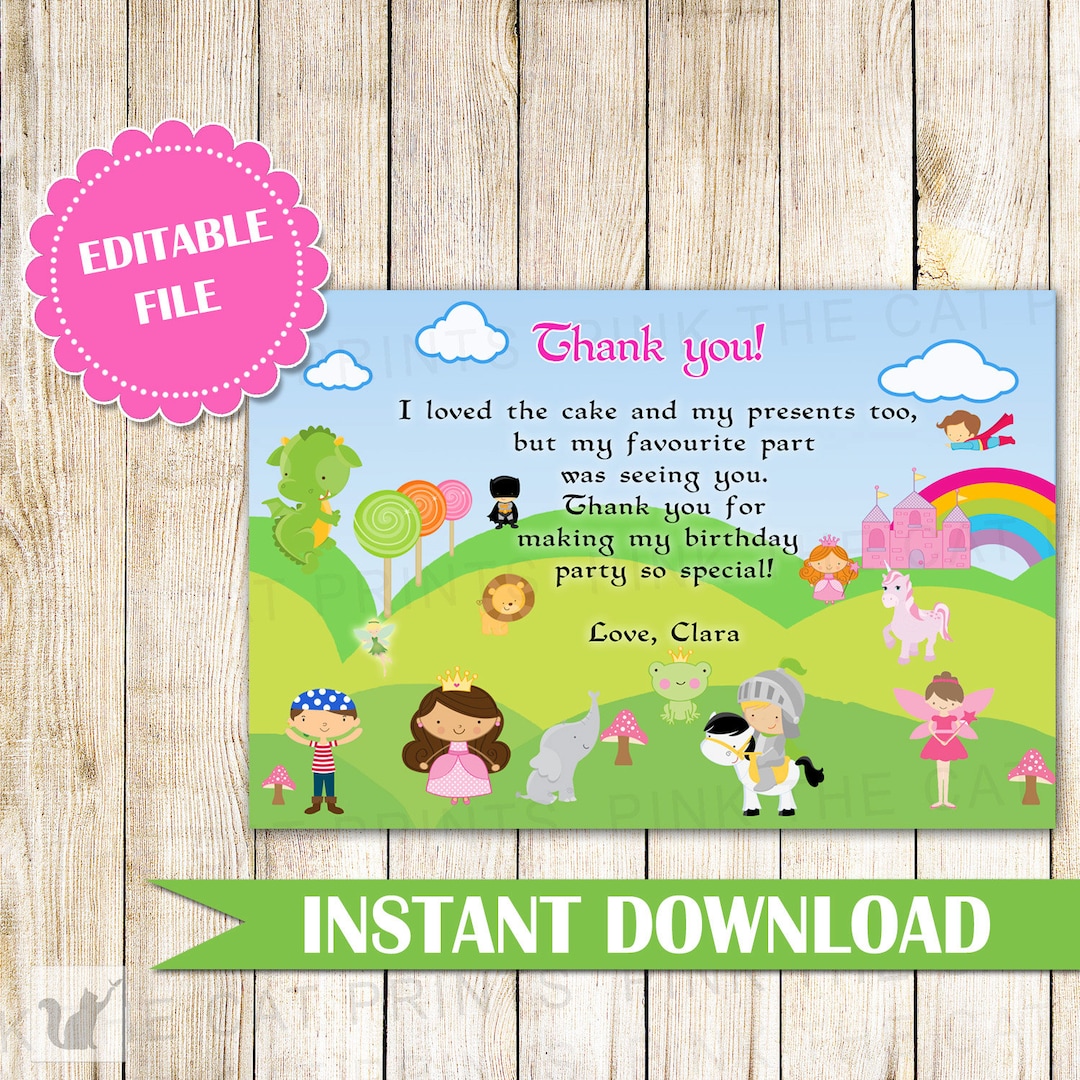 Storybook Thank You Cards - Hero Princess Thank You Card Knight Dragon ...
