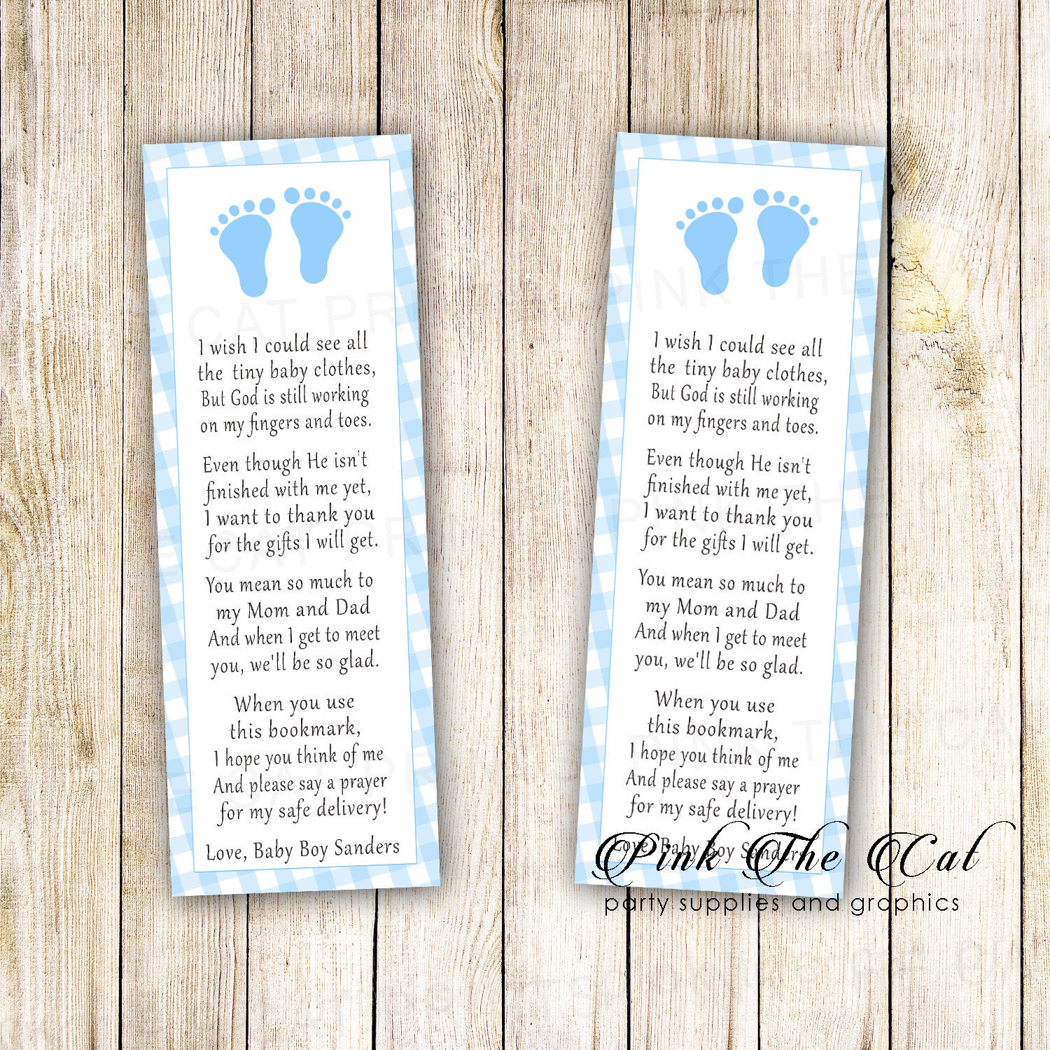 30 Gingham Baby Shower Bookmarks Personalized With Name Boy or Girl ...