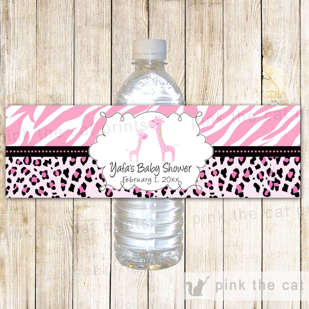 Giraffe Bottle Label Girl Baby Shower Pink Black, Giraffe Baby Shower ...