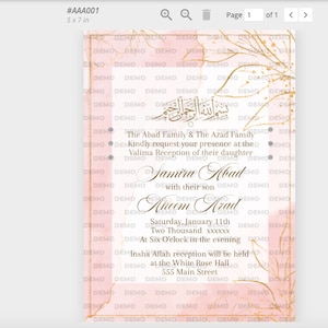 Nikah Invitation, Valima Reception Blush Pink Gold Wedding Invitation ...