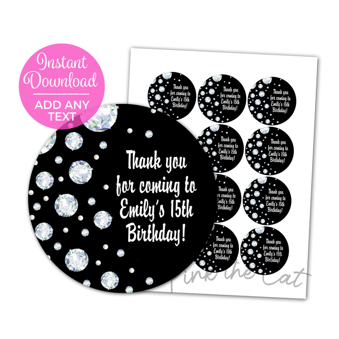 Diamond Favor Labels for Birthday Party or Bridal Shower, Printable ...