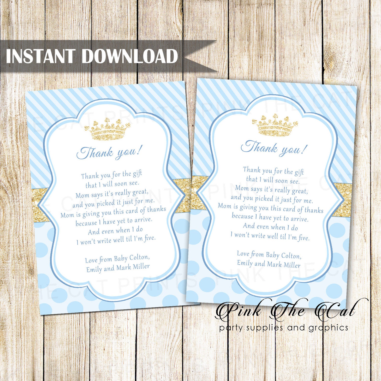 Prince Thank You Card Prince Thank You Note Gold Glitter | Etsy