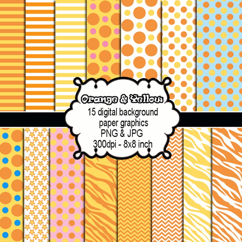 Orange Yellow Clipart - Jungle Polka Dots Chevron Printable Craft Paper ...