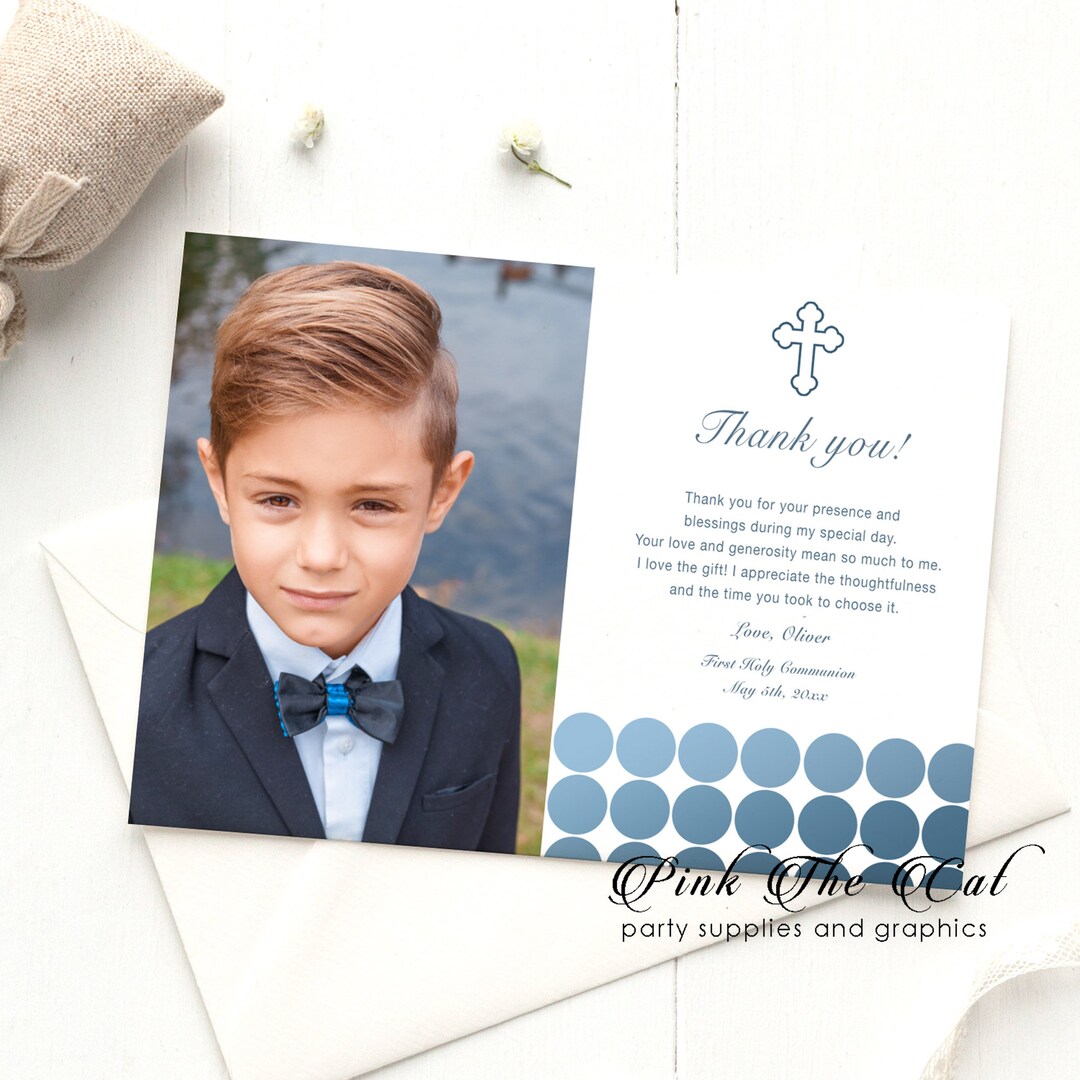 Boy Baptism Thank You Card Boy Communion Thank You Note - First ...