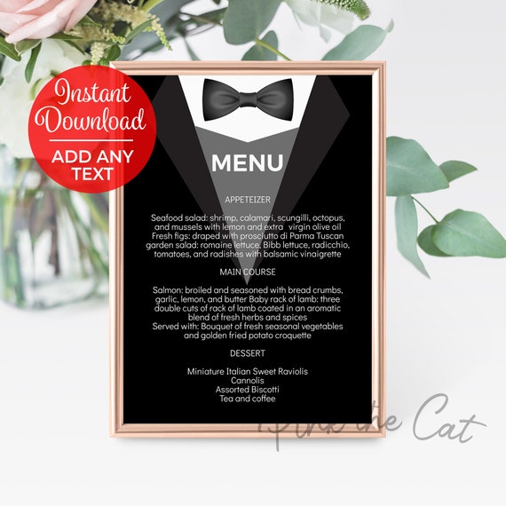 Tuxedo Menu Card for Any Age Birthday or Stag Party Editable - Etsy