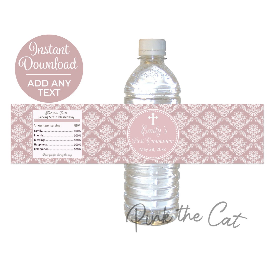 Rosegold Baptism or First Communion Water Bottle Labels for Girl ...